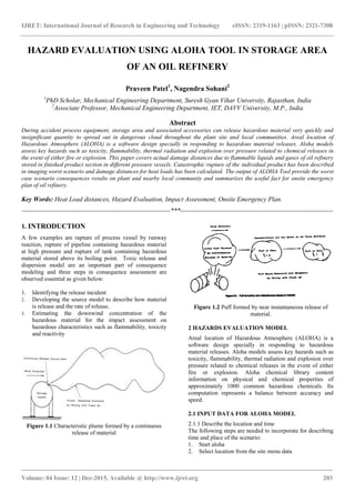 Hazard evaluation using aloha tool in storage area of an oil refinery | PDF