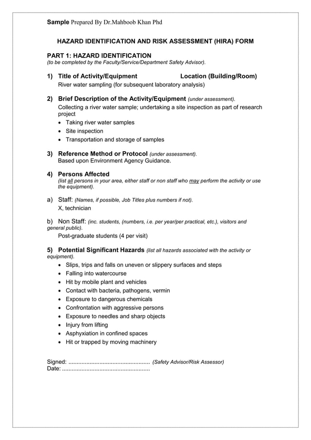 Hazard identification and risk assessment (hira) form revised | PDF ...