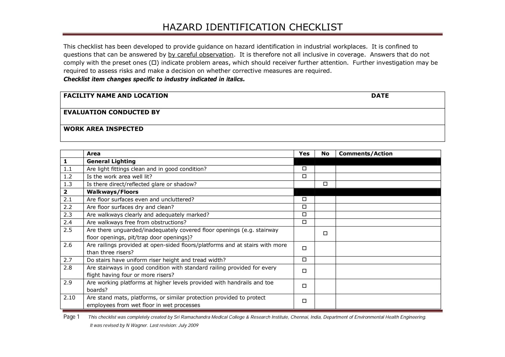 Hazard identification checklist | PDF