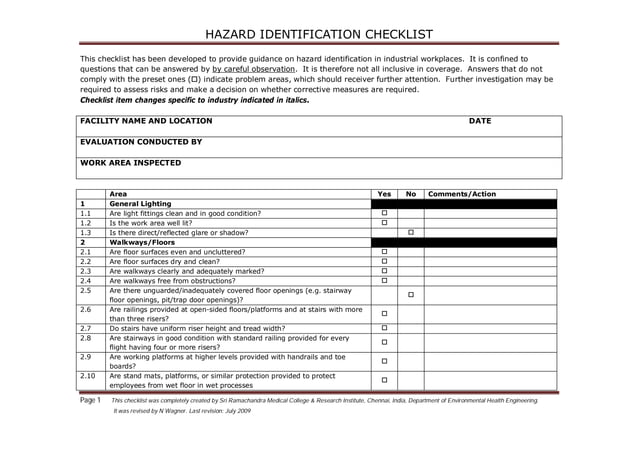 Hazard identification checklist | PDF