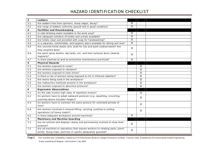 Hazard identification checklist