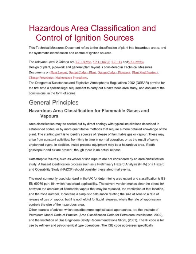 Hazardous area classification and control of ignition sources | DOC