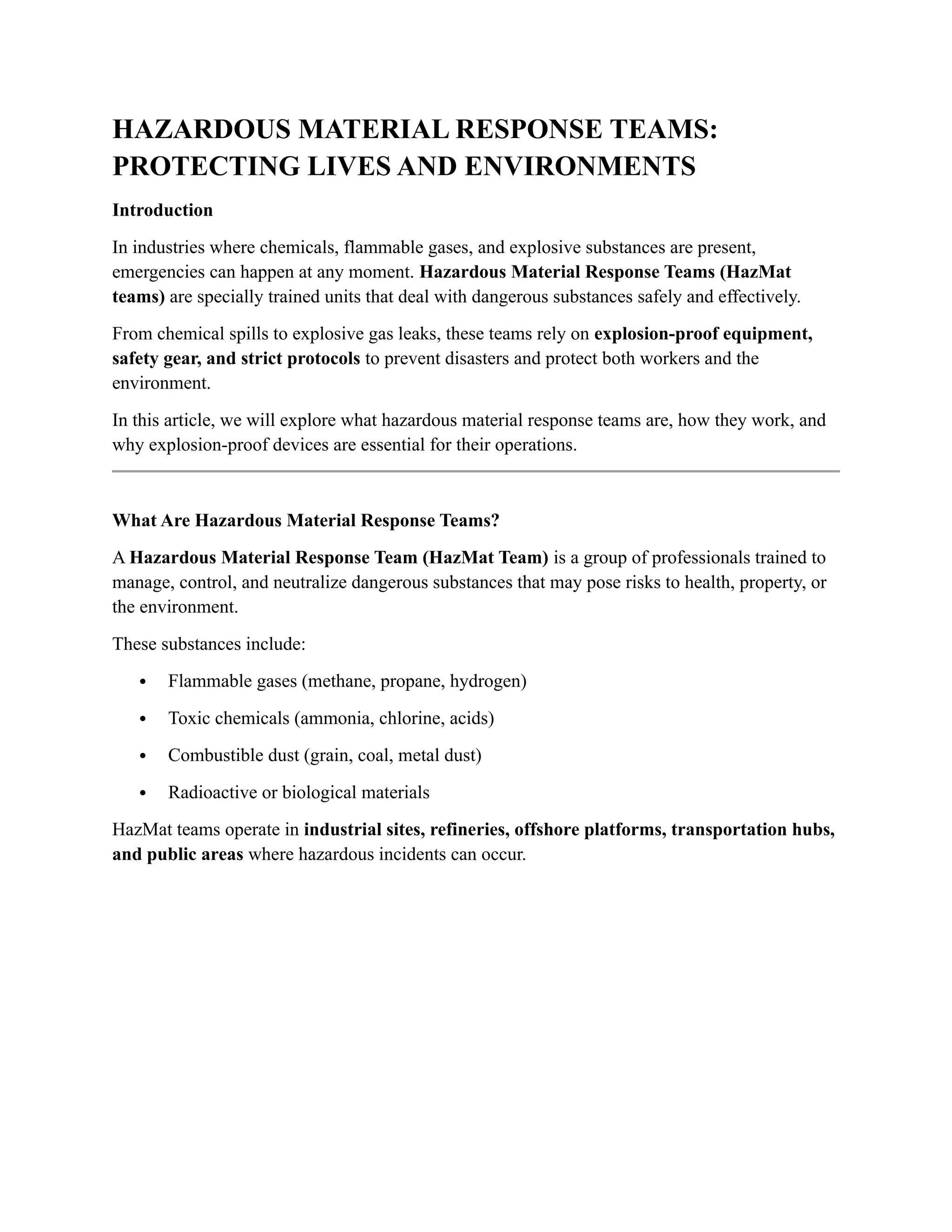 HAZARDOUS MATERIAL RESPONSE TEAMS: PROTECTING LIVES AND ENVIRONMENTS | DOCX