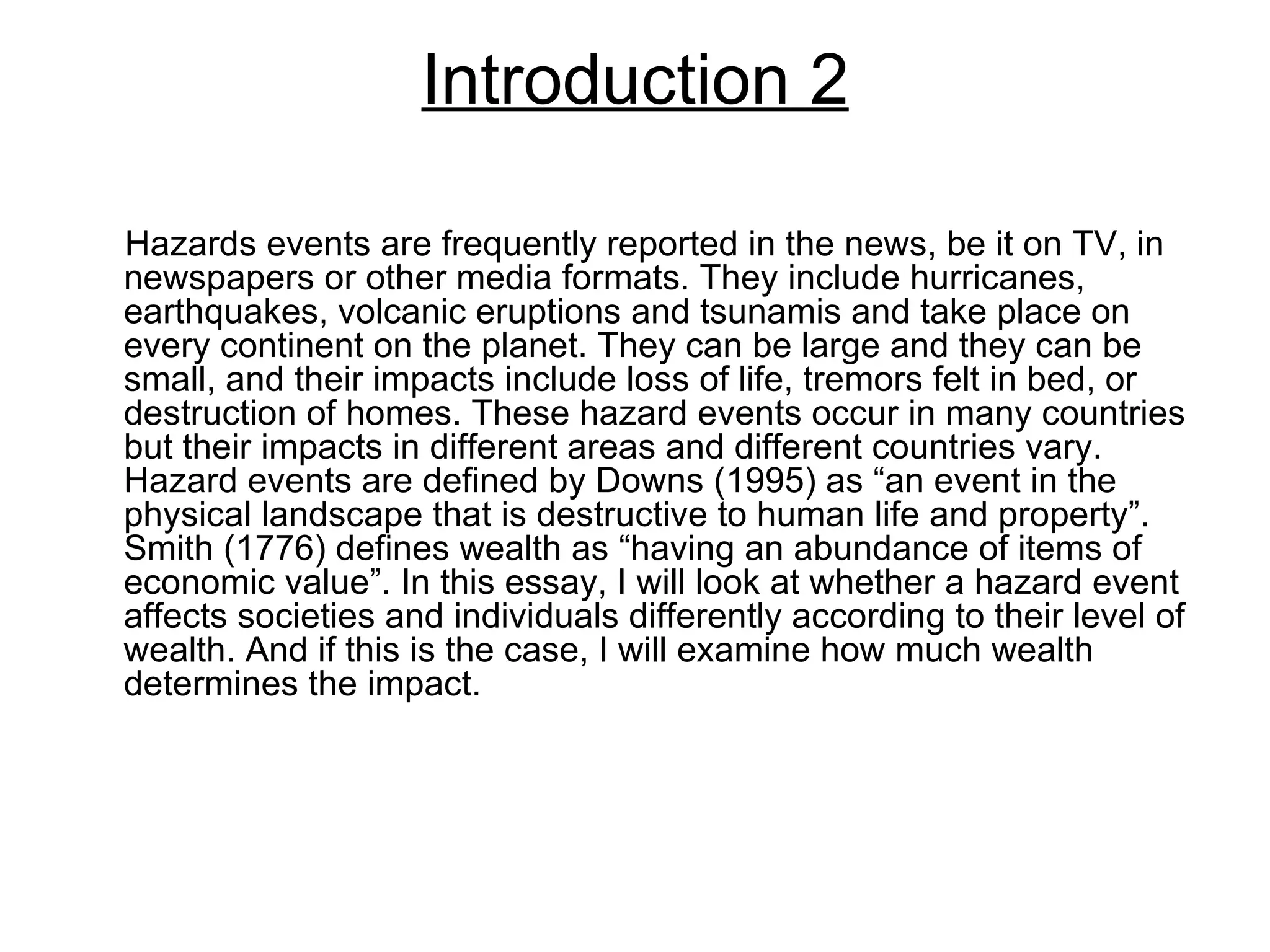 Hazards Essay Introduction | PPT