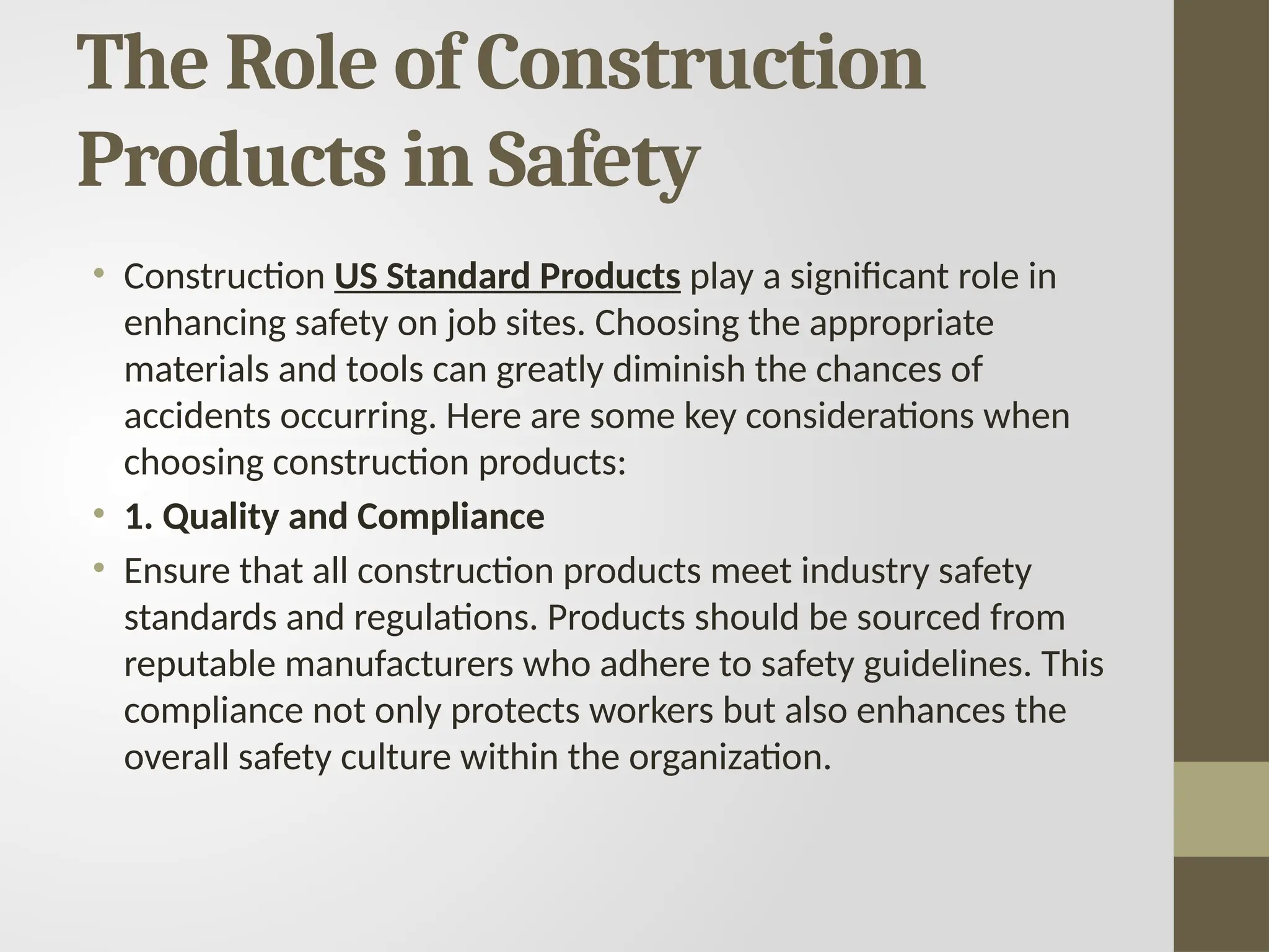 Key Considerations for Construction US Standard Products Safety | PPT