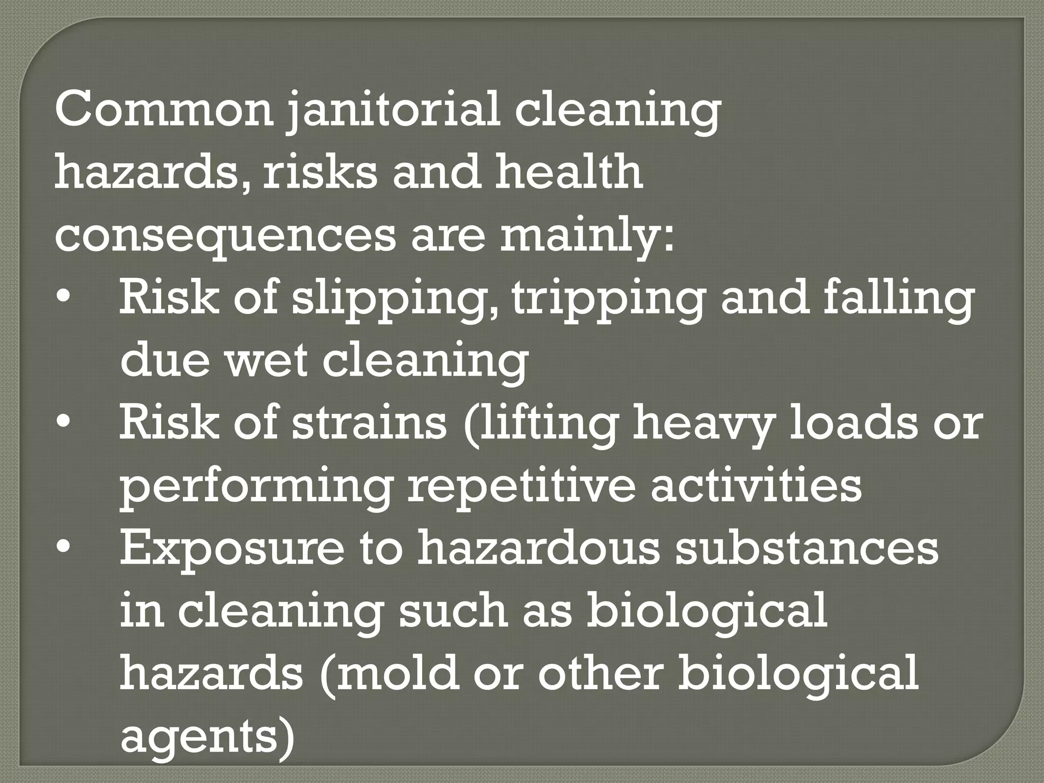 Janitorial cleaning company hazards | PPTX