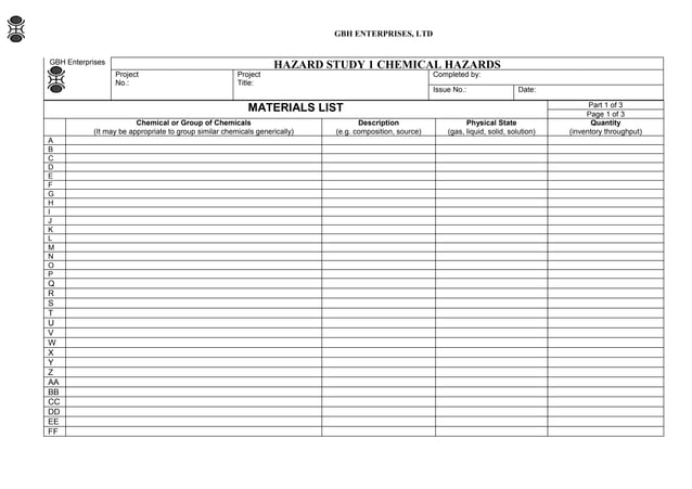 Hazard Study 1: Chemical Hazards and Interactions Charts | PDF