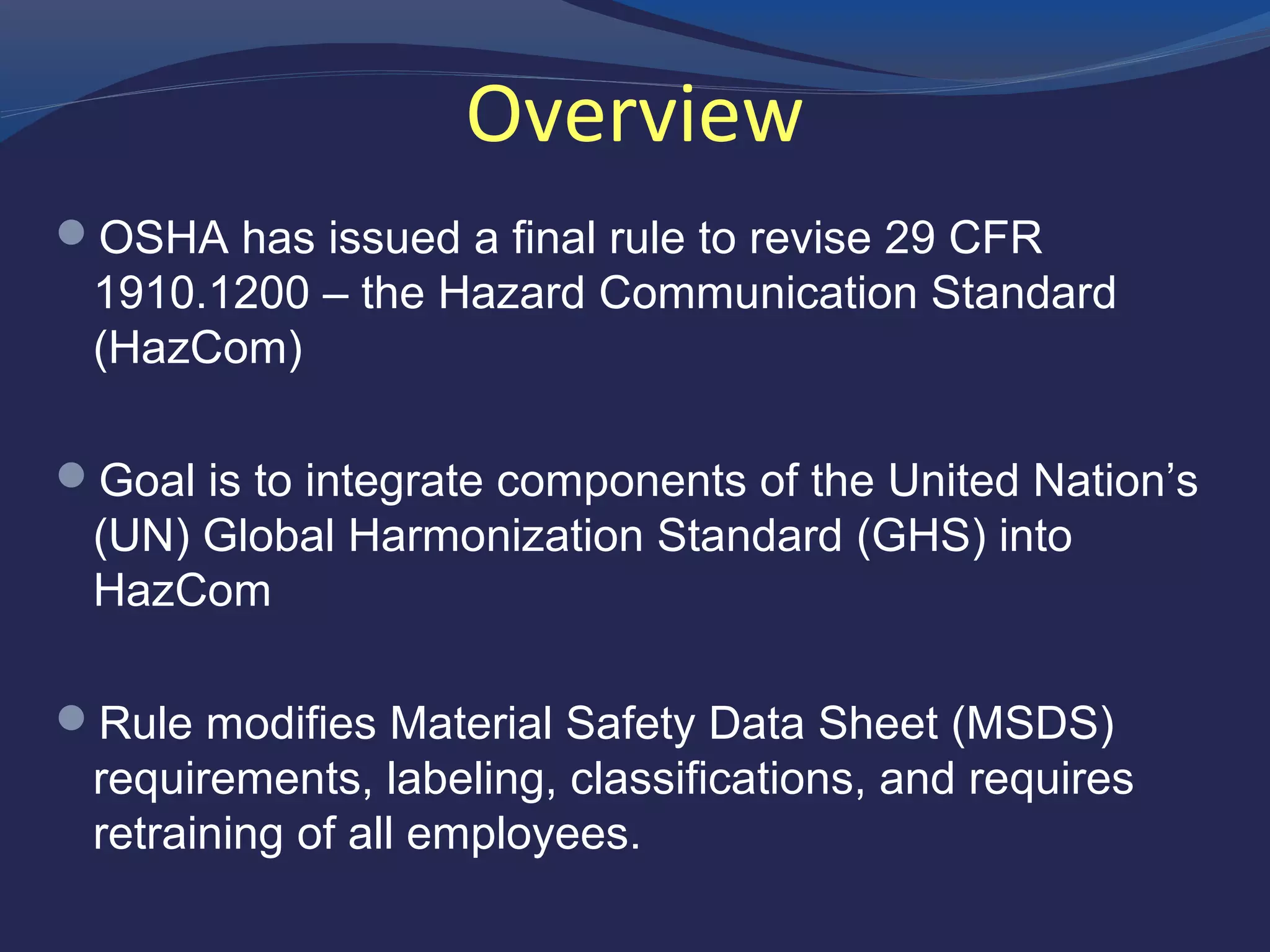 OSHA Hazard Communication and Global Harmonization System (GHS) | PDF