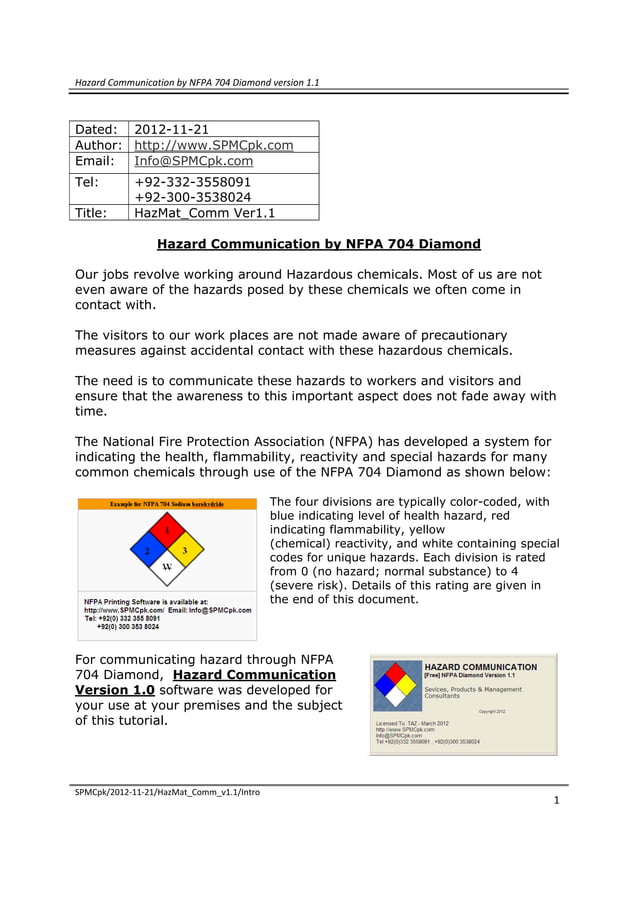 Hazard Communication software by www.SPMCpk.com - Introduction | PDF