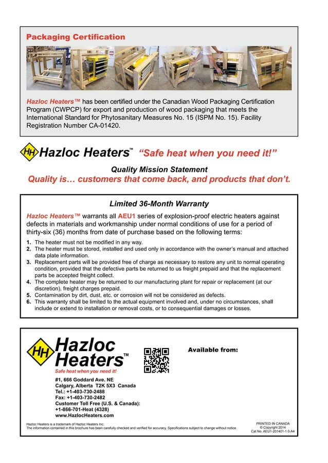 Hazloc AEU1 Air Heater - Hazardous Area Explosion Proof ATEX Zone 1 ...