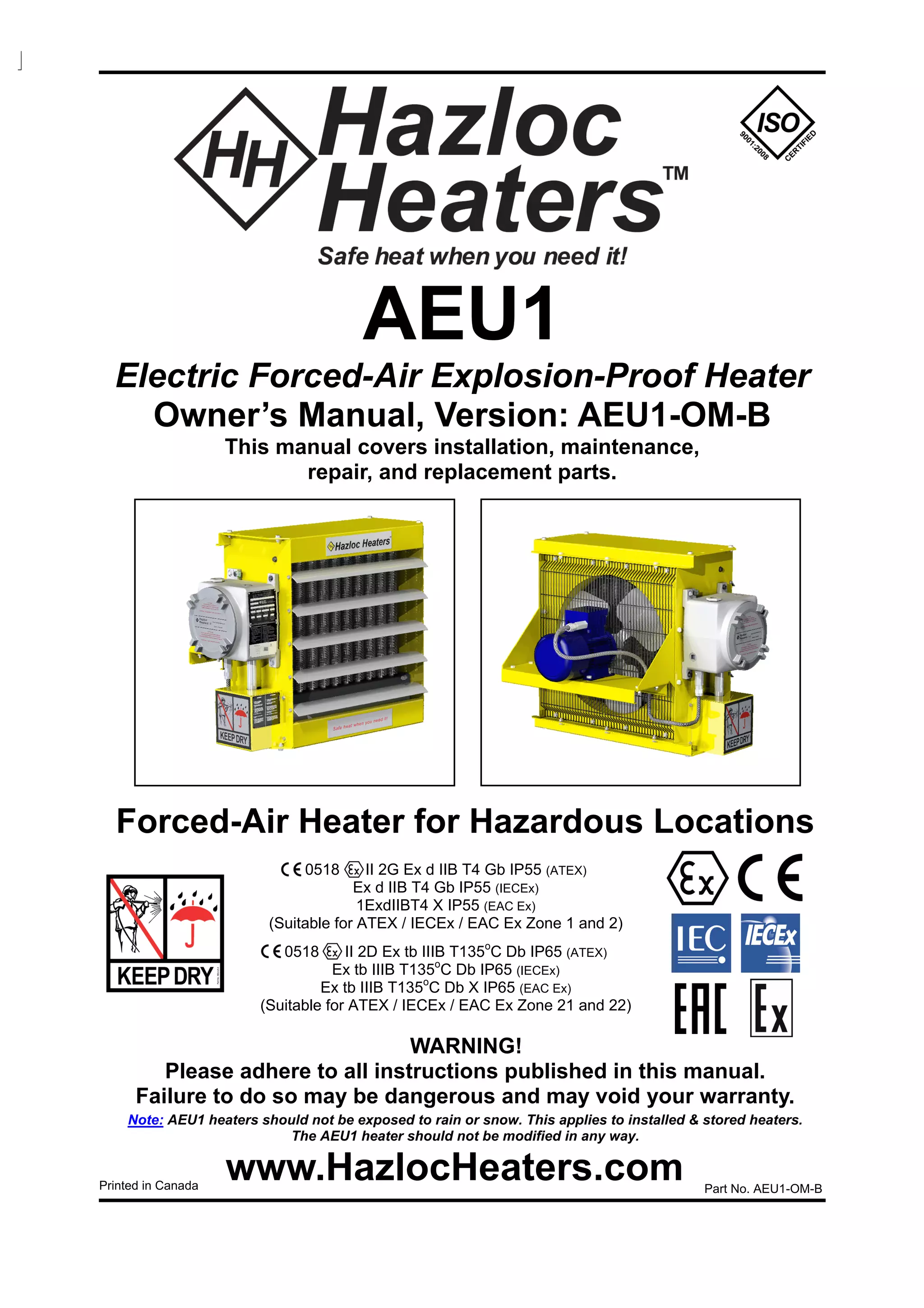 Hazloc AEU1 Air Heater - Hazardous Area Explosion Proof ATEX Zone 1 ...