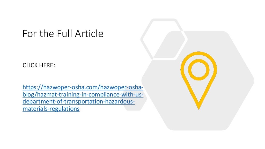 Hazmat Training in Compliance with U.S. Department of Transportation’s Hazardous Materials ...