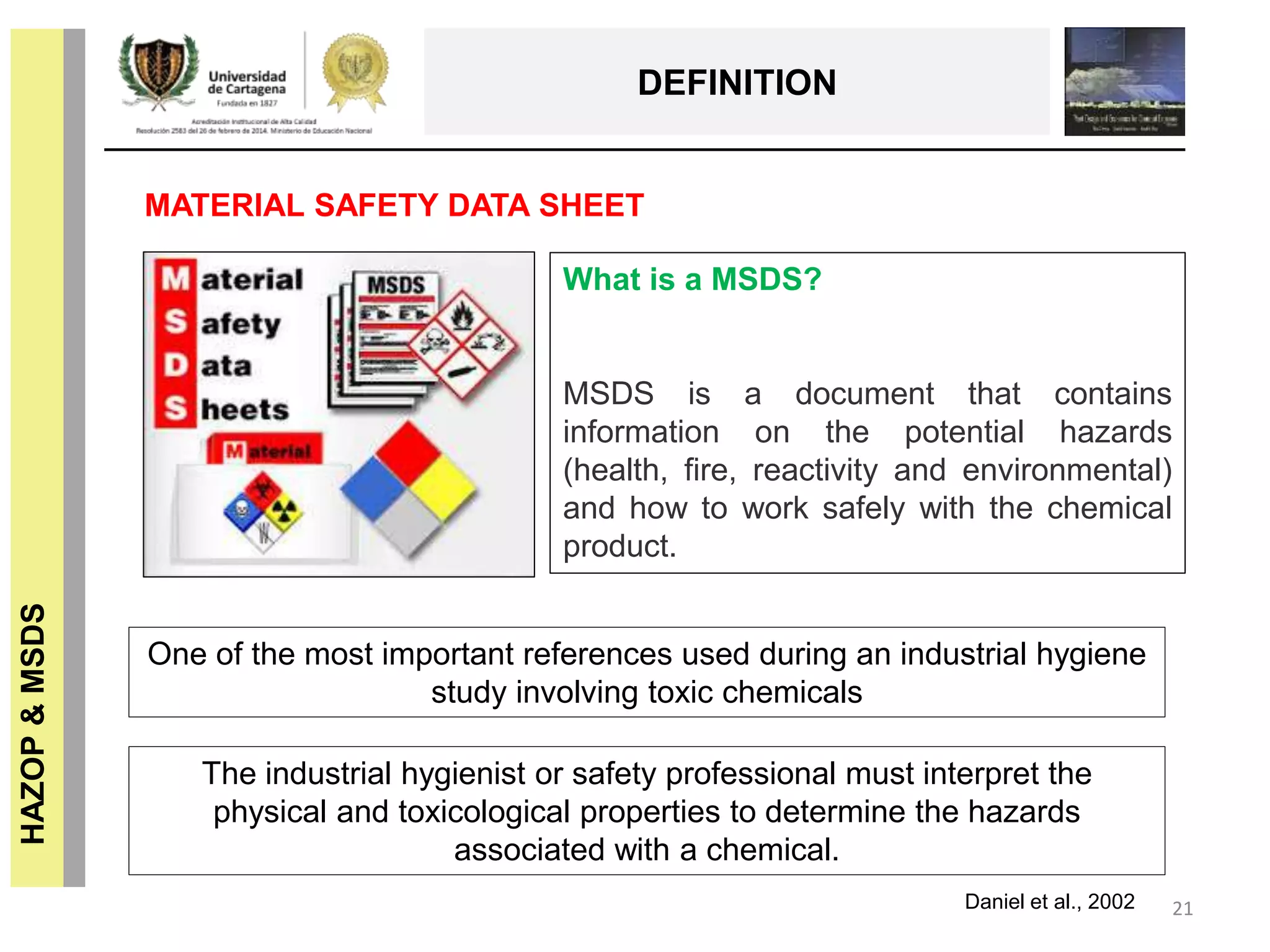 HAZARD & OPERABILITY STUDY (HAZOP) & MATERIAL SAFETY DATA SHEET (MSDS) | PPTX