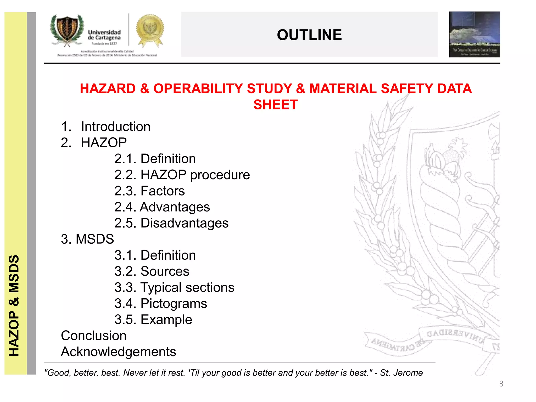 HAZARD & OPERABILITY STUDY (HAZOP) & MATERIAL SAFETY DATA SHEET (MSDS ...