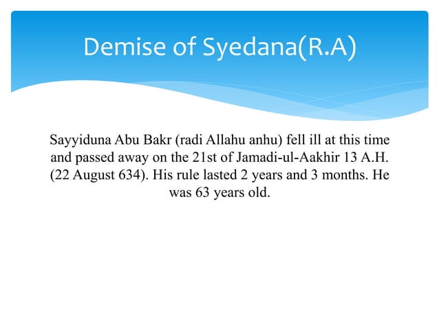 Hazrat Abu Bakar Siddique (R.A) | PPTX | Islam | Religion & Spirituality