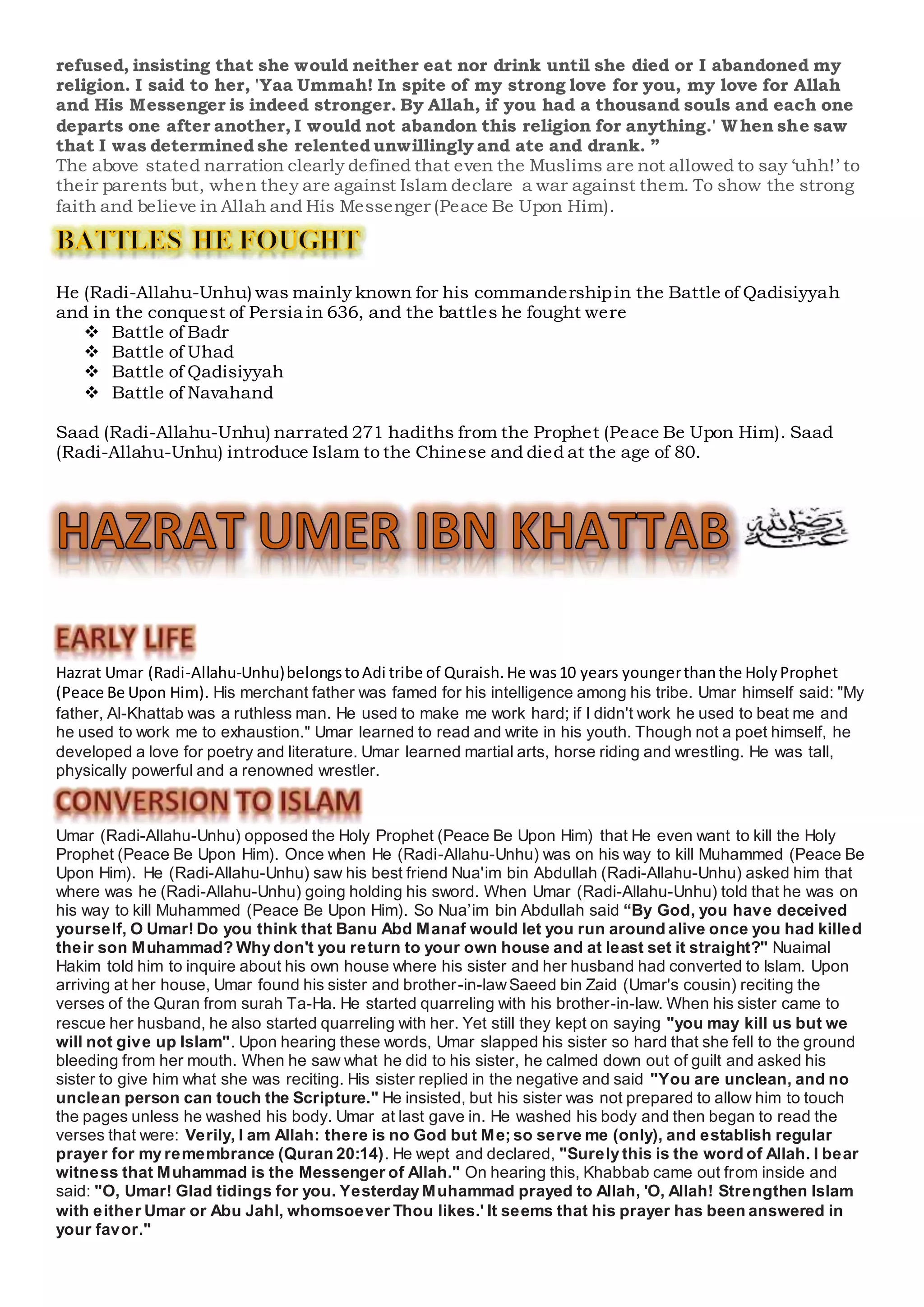 5 Prominent Companion Of The Holy Prophet (Peace Be Upon Him) | DOCX