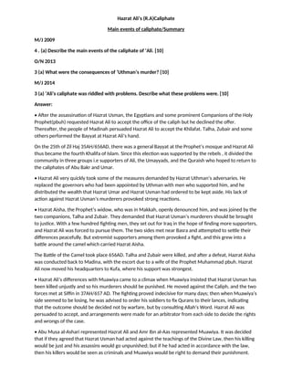 Hazrat Ali, his caliphate and reasons of if martrdom | PDF