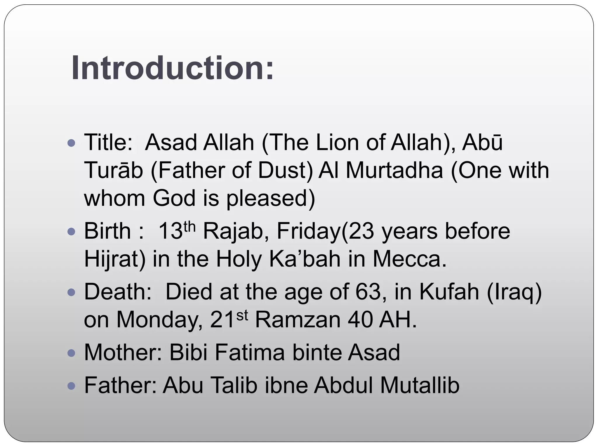 Hazrat ali(ra) | PPTX | Islam | Religion & Spirituality
