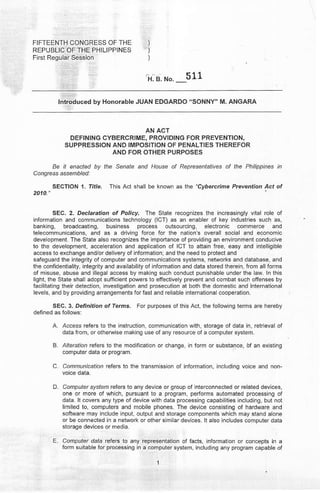 House Bill 511 Proposed Cybercrime Act | PDF