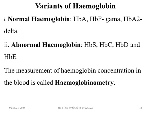 Hb and PCV estimation.for MBchB year III | PPT