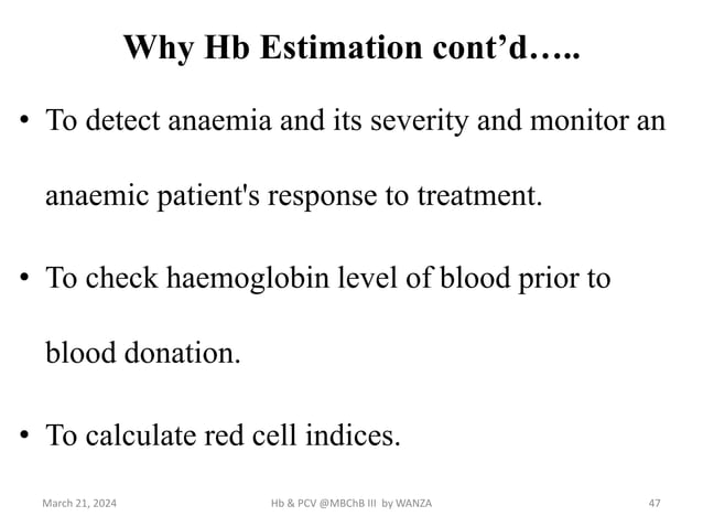 Hb and PCV estimation.for MBchB year III | PPT
