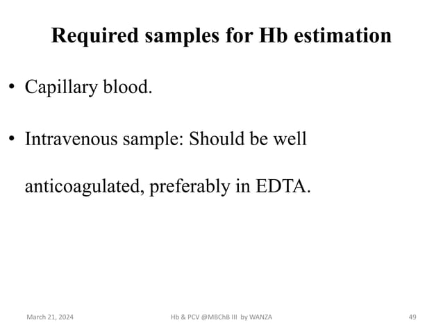 Hb and PCV estimation.for MBchB year III | PPT