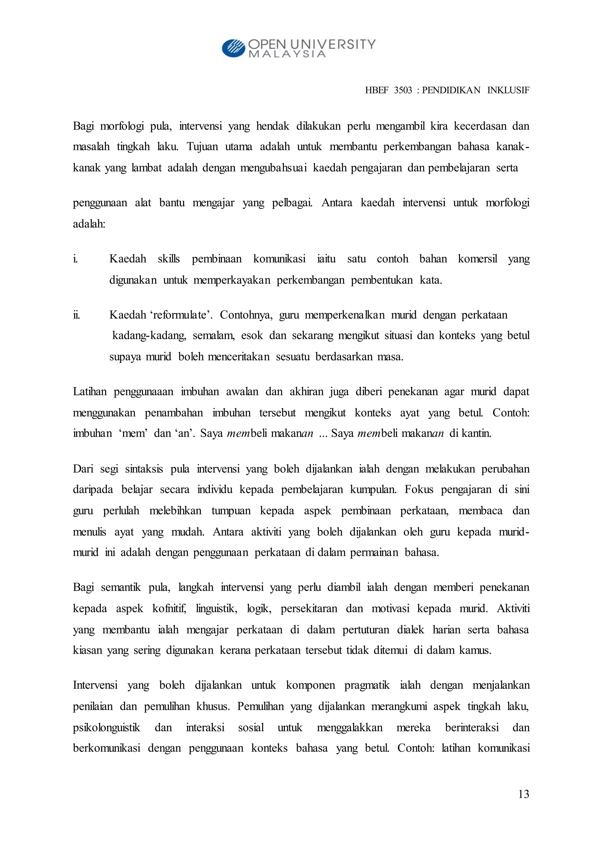 Hbef3503 pendidikan inklusif t1 a1 | PDF