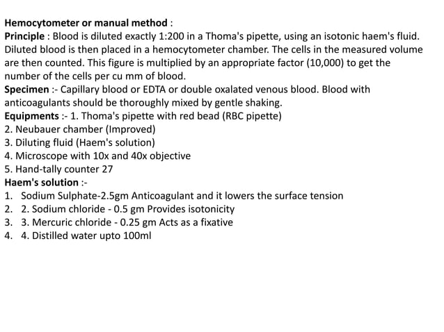 Hb estimation and rbc count | PPT