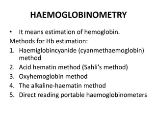 Hb estimation and rbc count | PPT