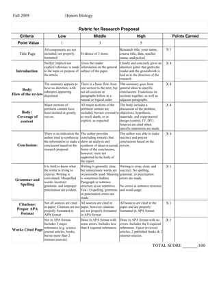 H bio research proposal rubric | DOC