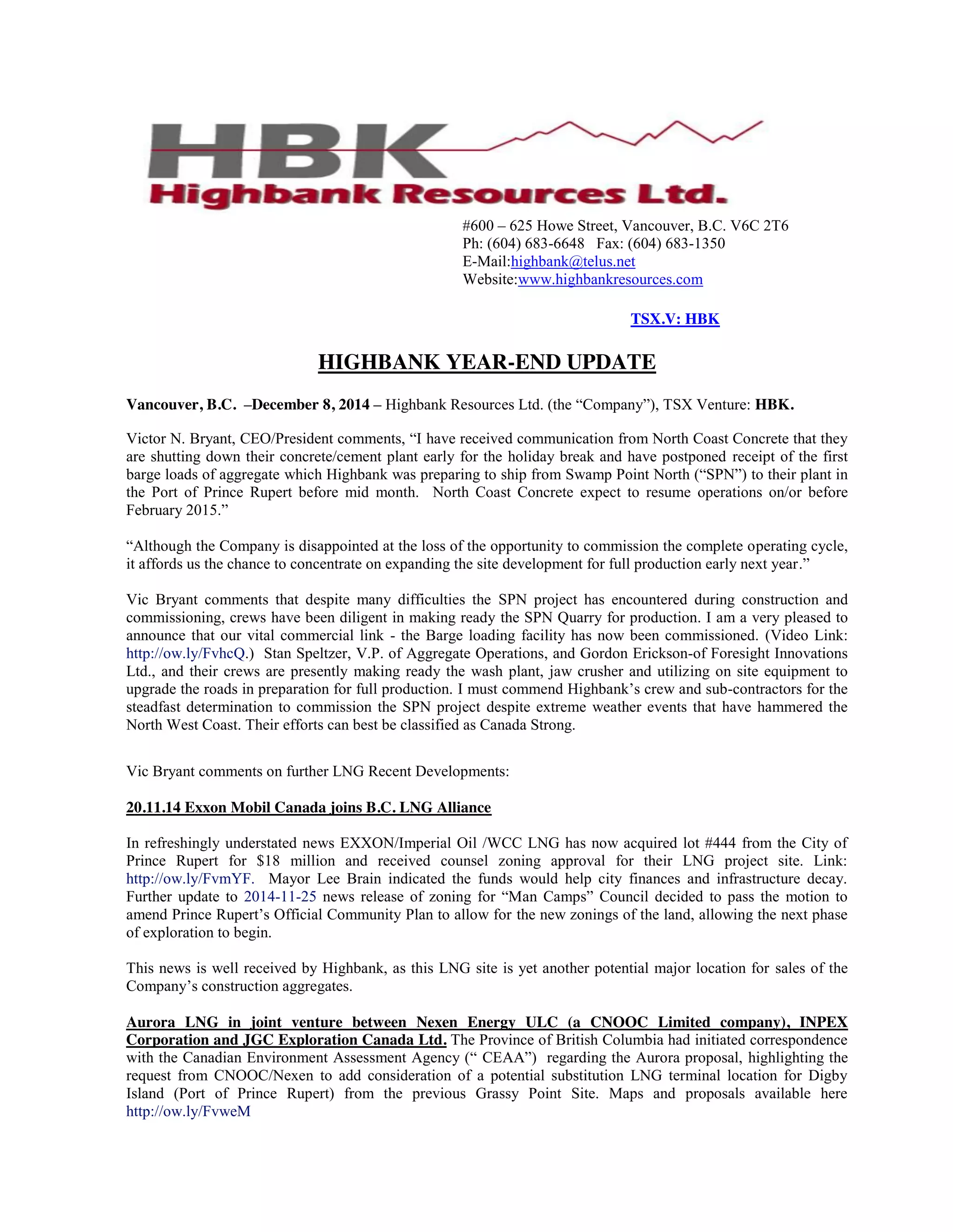 Highbank Year-End Update | PDF