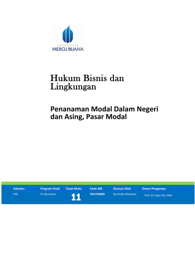Hbl 11,nurcholis muttaqin,hapzi ali,penanaman modal dalam negeri dan asing, pasar modal ...