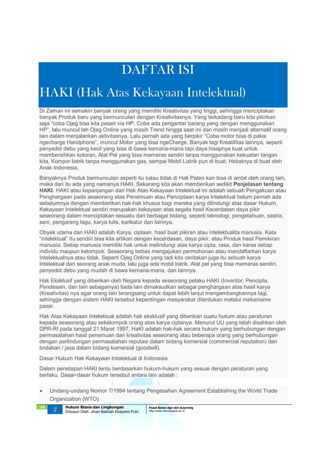 Hbl 13,mei ika, hapzi ali, hak atas kekayaan intelektual, mercubuana | PDF