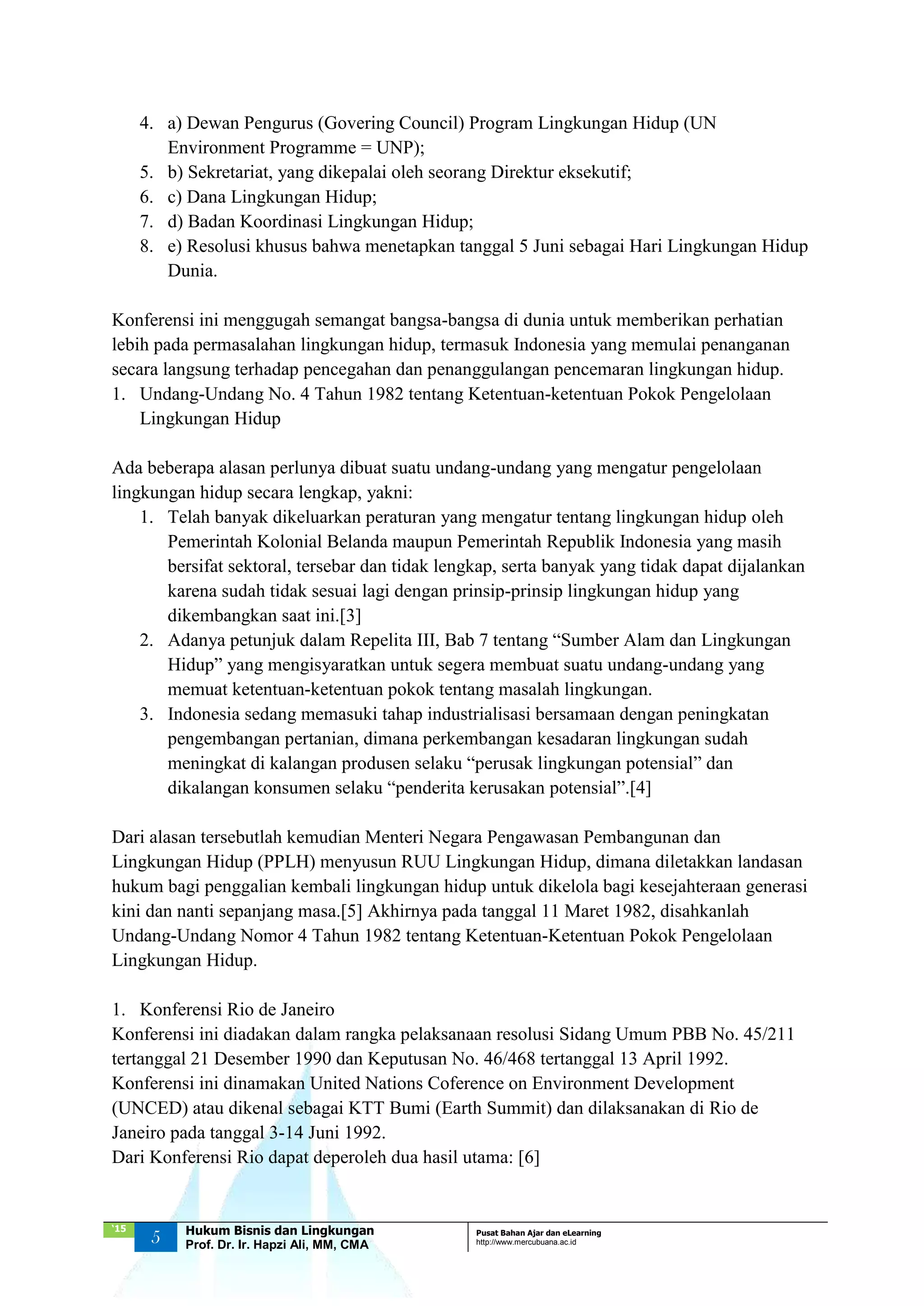 Hbl15, agung pangestu, hapzi ali, modul 15 hbl, hukum lingkungan | PDF