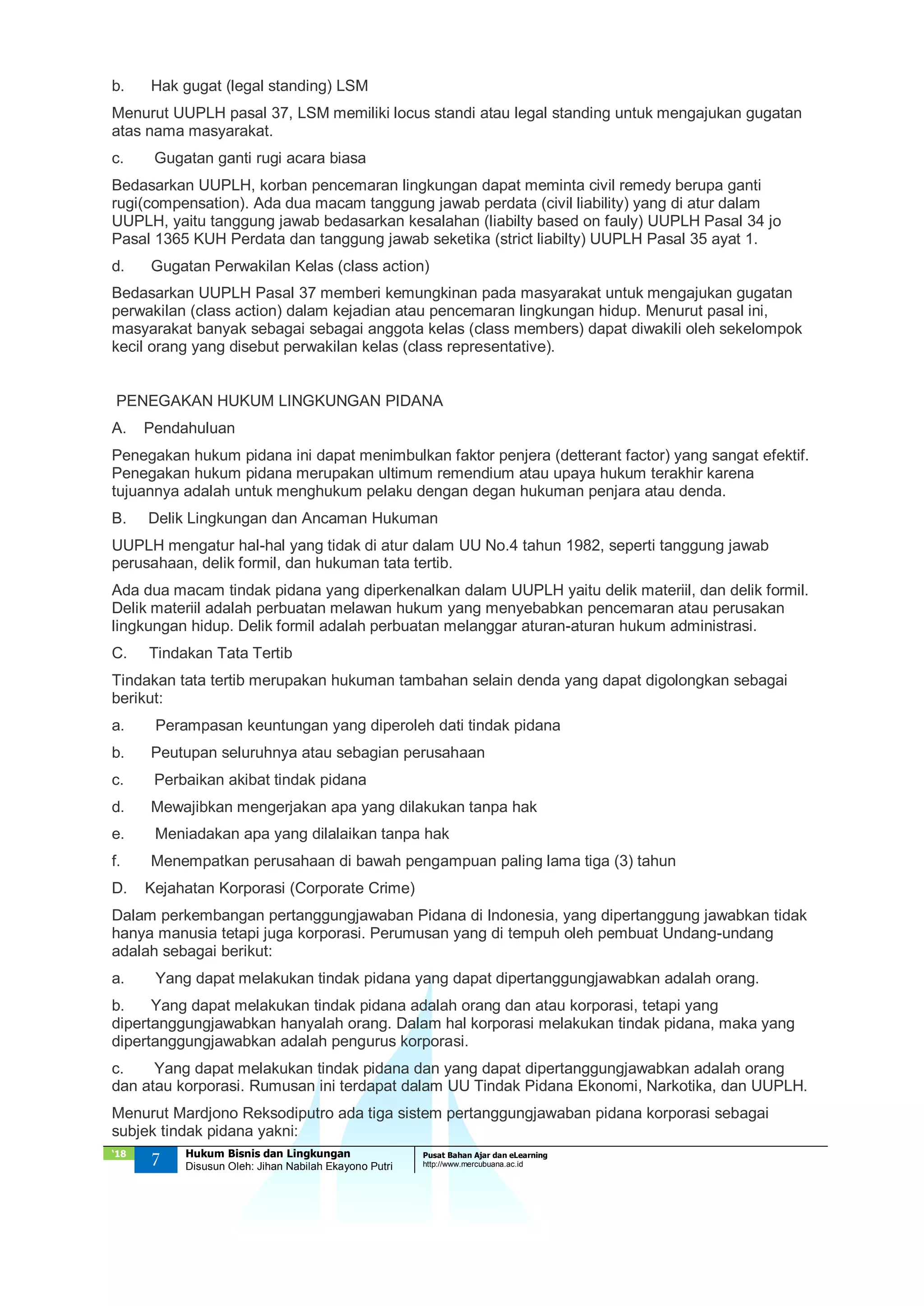 Hbl 15, mei ika,hapzi ali, hukum lingkungan,mercubuana | PDF