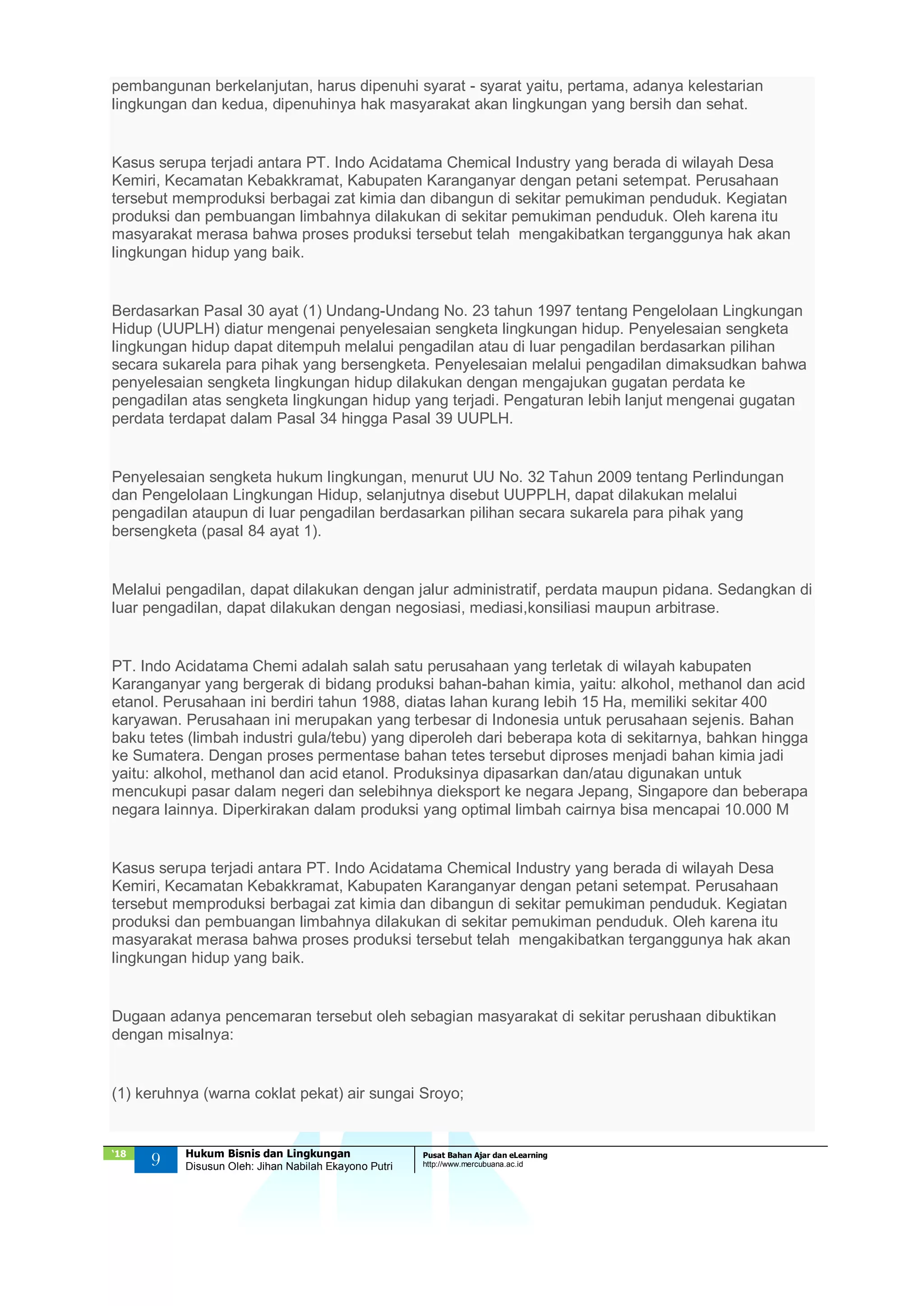 Hbl 15, mei ika,hapzi ali, hukum lingkungan,mercubuana | PDF