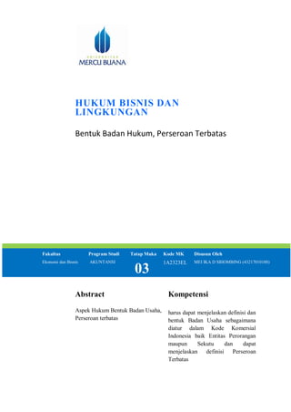 Hbl 3, mei ika, hapzi ali, perseroan terbatas, mercu buana | PDF