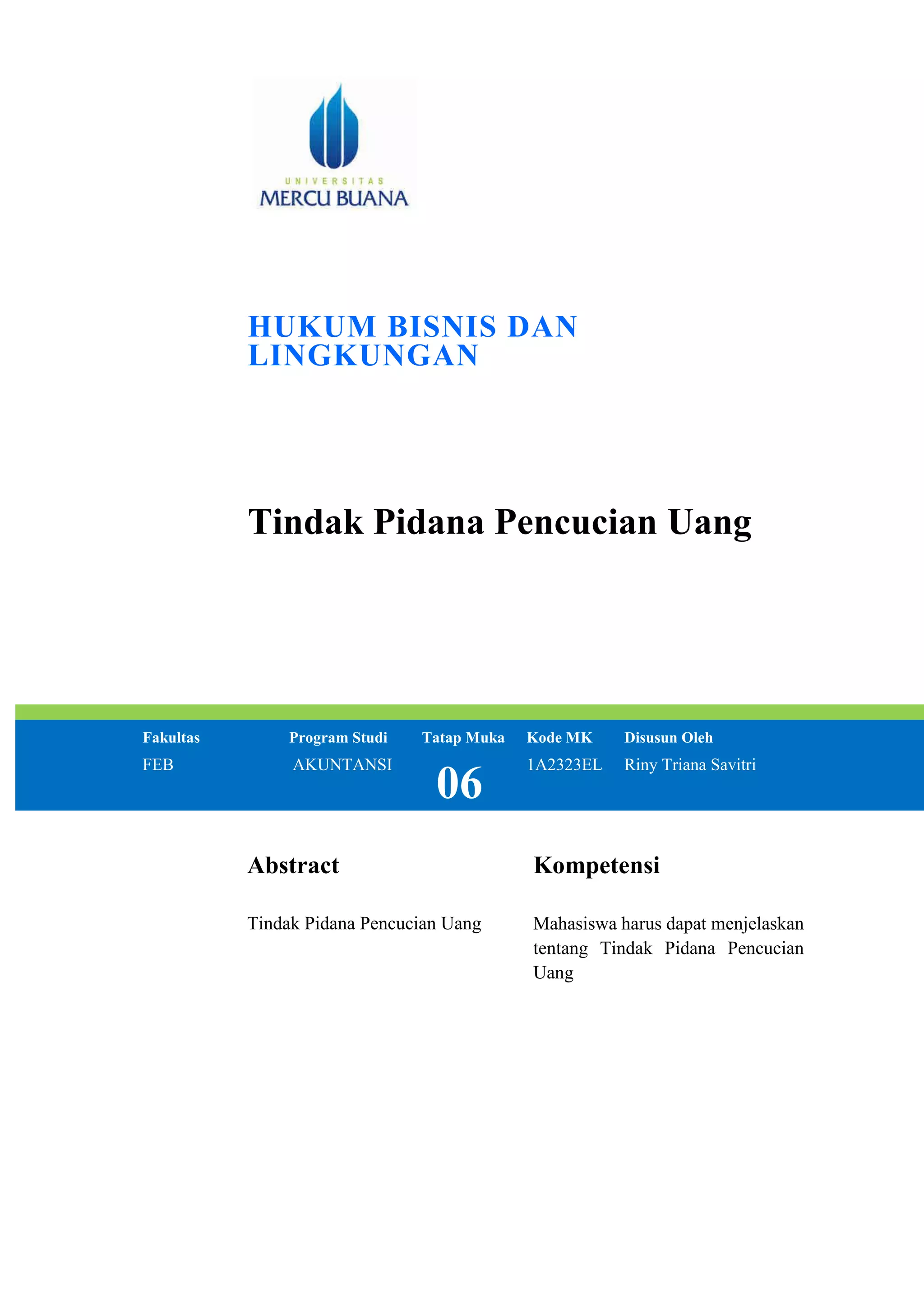 Hbl 6, Riny Triana savitri, Prof. Hapzi Ali, Tindak Pidana Pencucian Uang, Universitas Mercu ...
