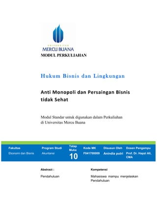 Hbl,anindia putri,hapzi ali, anti monopoli dan persaingan bisnis tidak sehat, universitas mercu ...