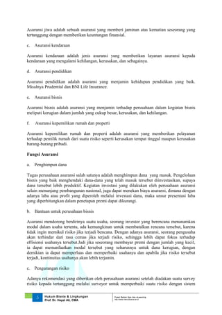 Hbl,anindia putri,hapzi ali,definisi, jenis, manfaat tujuan asuransi dan implementasi ...