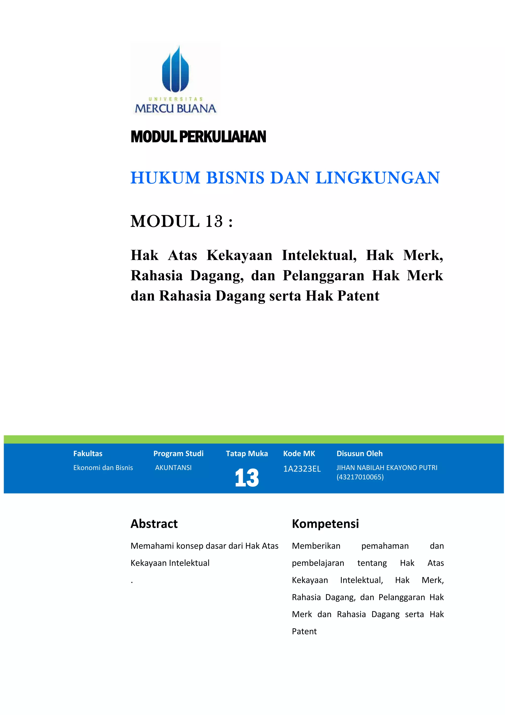 1.HBL,Jihan Nabilah Ekayono Putri,Hak Atas Kekayaan Intelektual, Hak Merk, Rahasia Dagang, dan ...