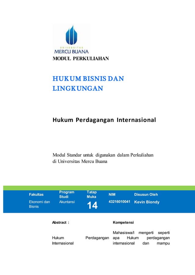 Hbl,kevinbiondy,hapzi ali,hukum perdagangan internasional,universitasmercubuana,2018 | PDF