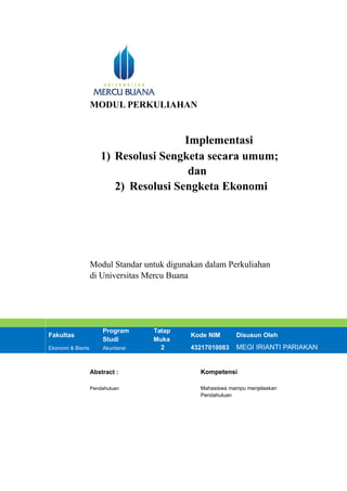 Hbl, megi irianti pariakan, hapzi ali, implementasi resolusi sengketa secara mum dan resolusi ...