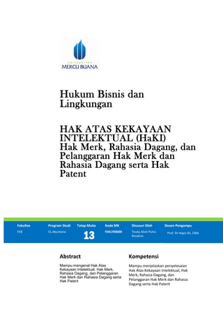 13 Hbl, teuku alvin putra rezalino, hapzi ali, hak atas kekayaan intelektual, hak merk, rahasia ...