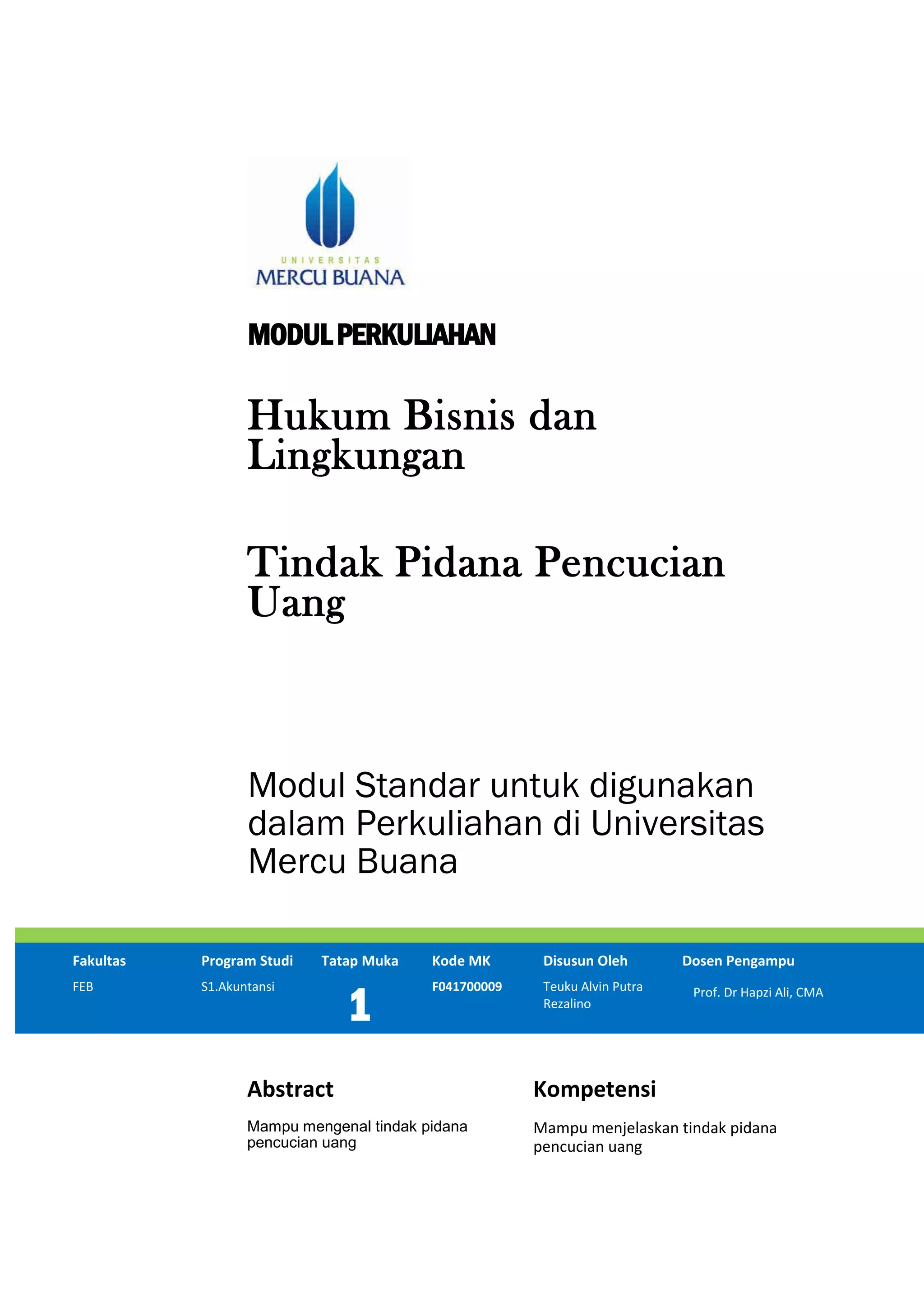 1 Hbl,teuku alvin putra rezalino,hapzi ali,tindak pidana pencucian uang, universitas mercu buana ...