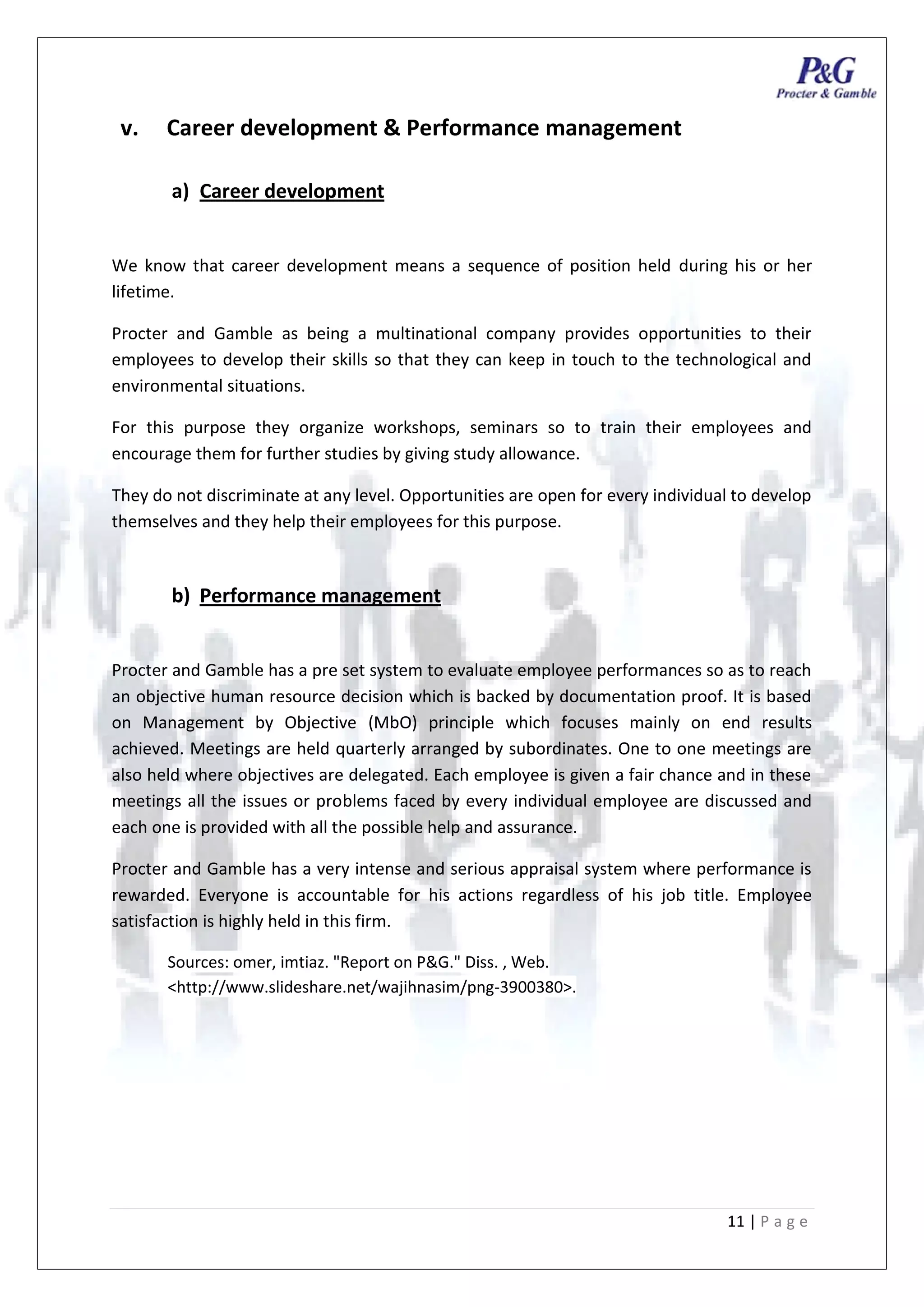 A Report on Human Resource Concept Application by Proctor & Gamble Ltd. | PDF