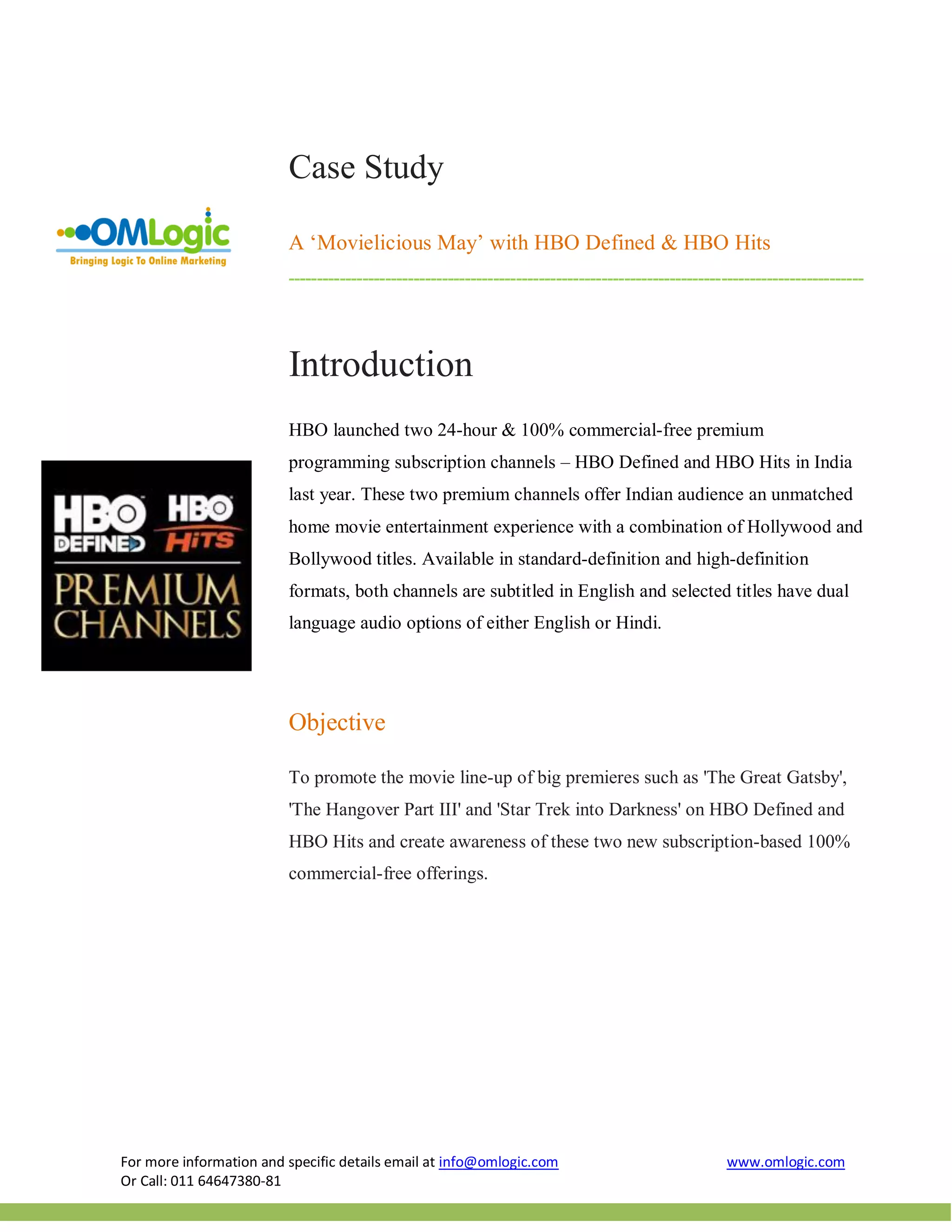 Hbo premium movielicious may case study | PDF