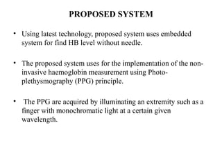 Non invasive hemoglobin estimation using iot | PPT