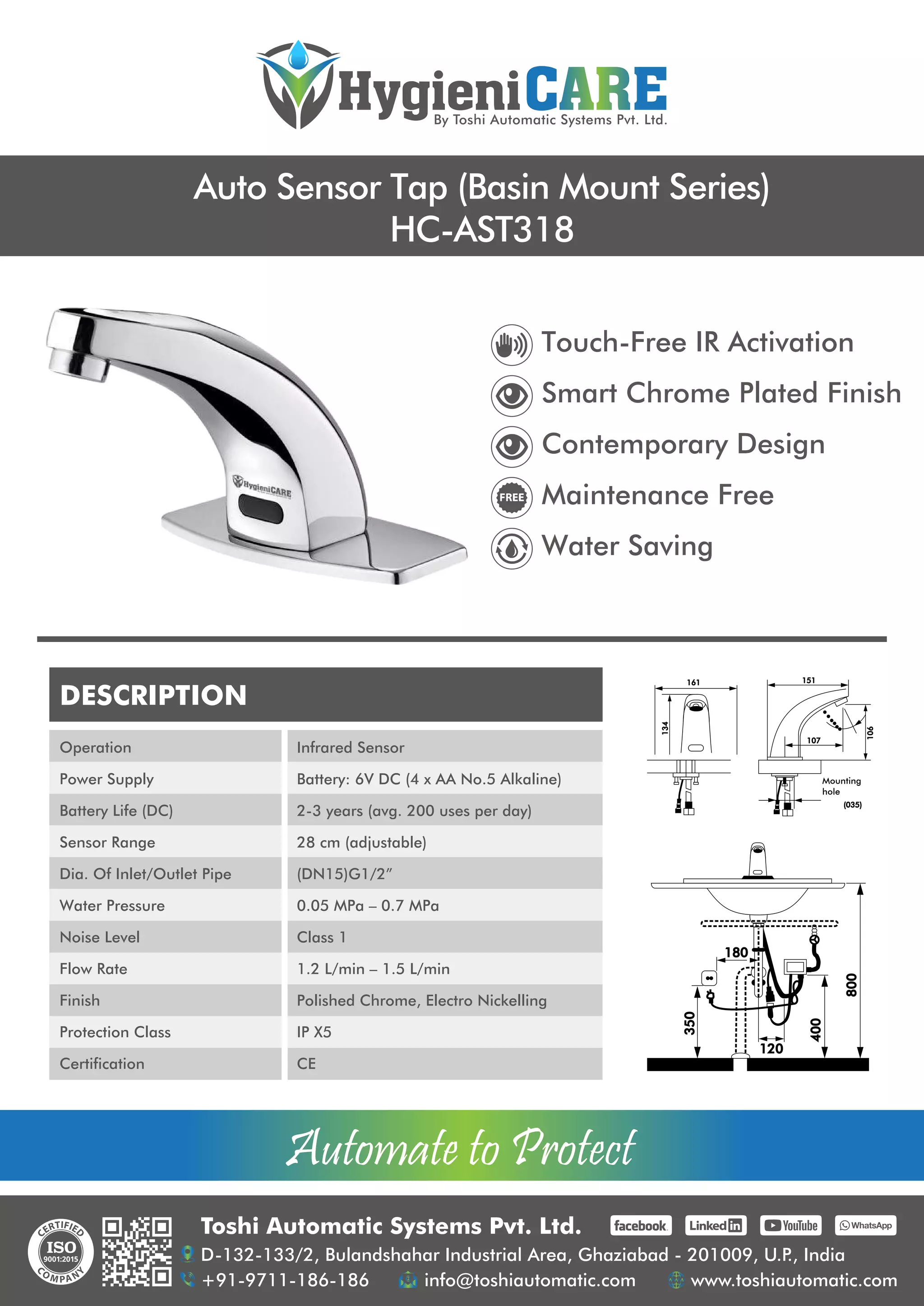 Automatic Sensor Tap (HC-AST318) TOSHIAUTOMATIC's HygieniCARE | PDF