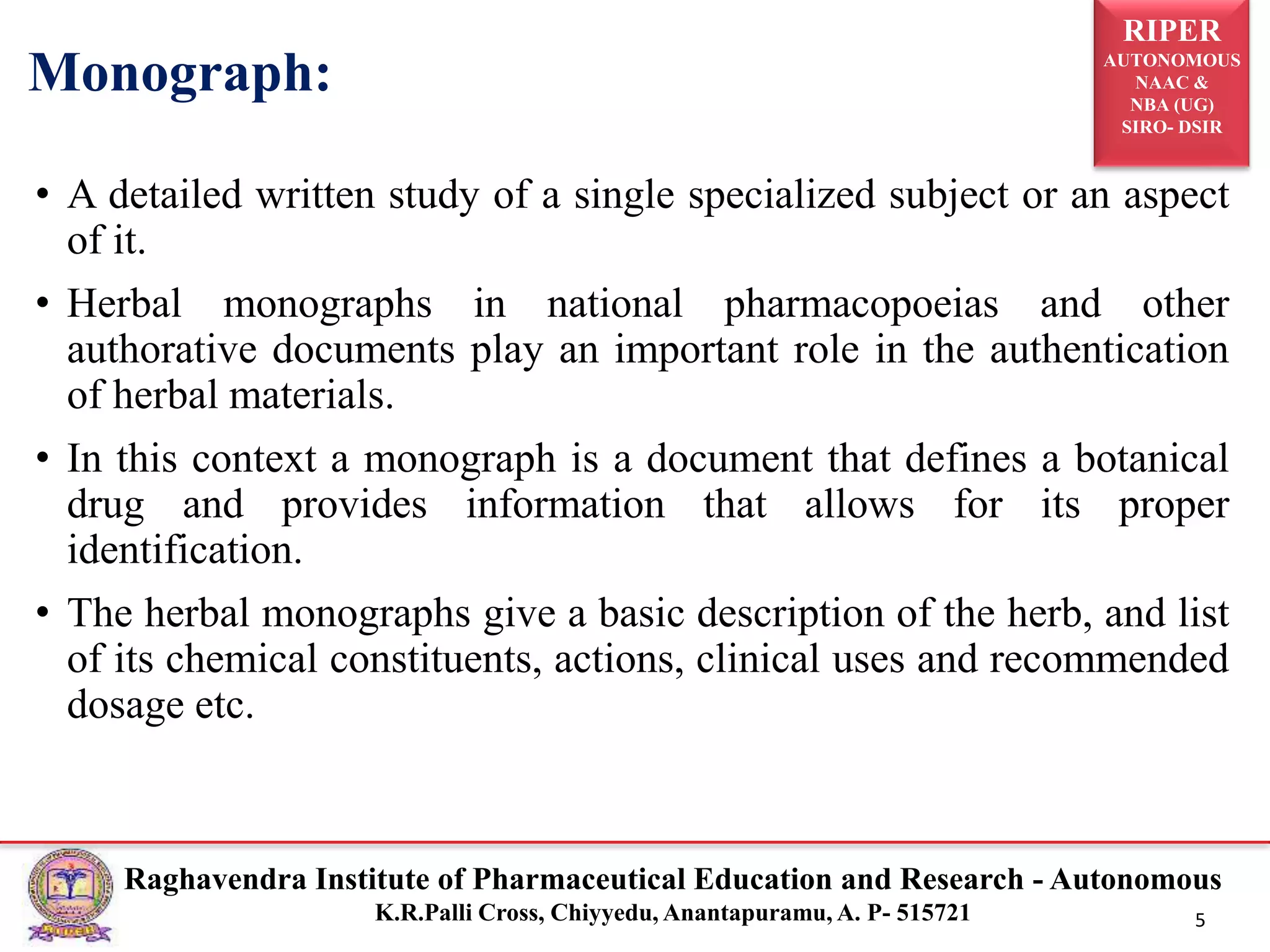 Monographs of Herbal Drugs Study in British Herbal Pharmacopoeia and ...